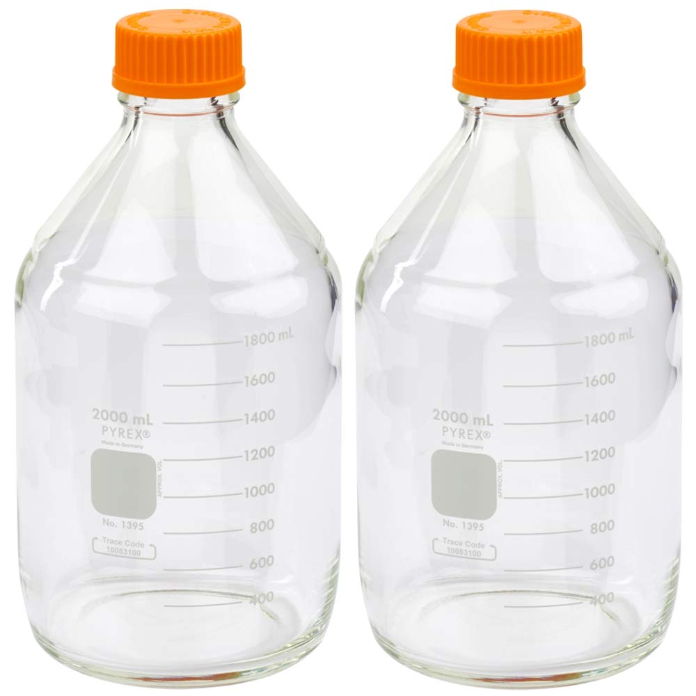 Corning PYREX #1395-2L, 2000ml Round Media Storage Bottle, with GL45 Screw Cap (Pack of 2)