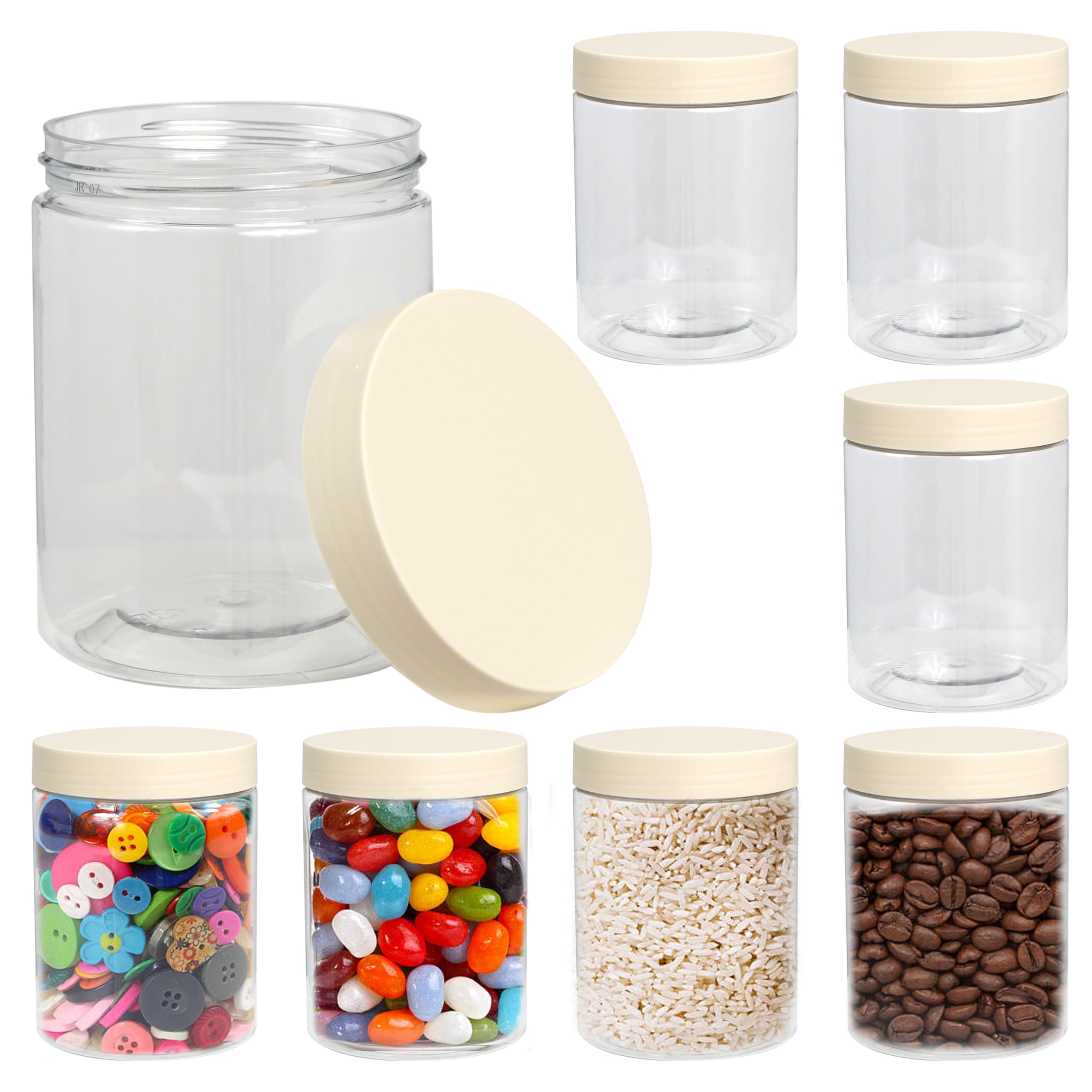 The Hampton Candy Company 8 Plastic Clear Storage Jars, 12 Ounce Jars with Lids, Beauty Products, Kitchen & Household Storage, BPA Free