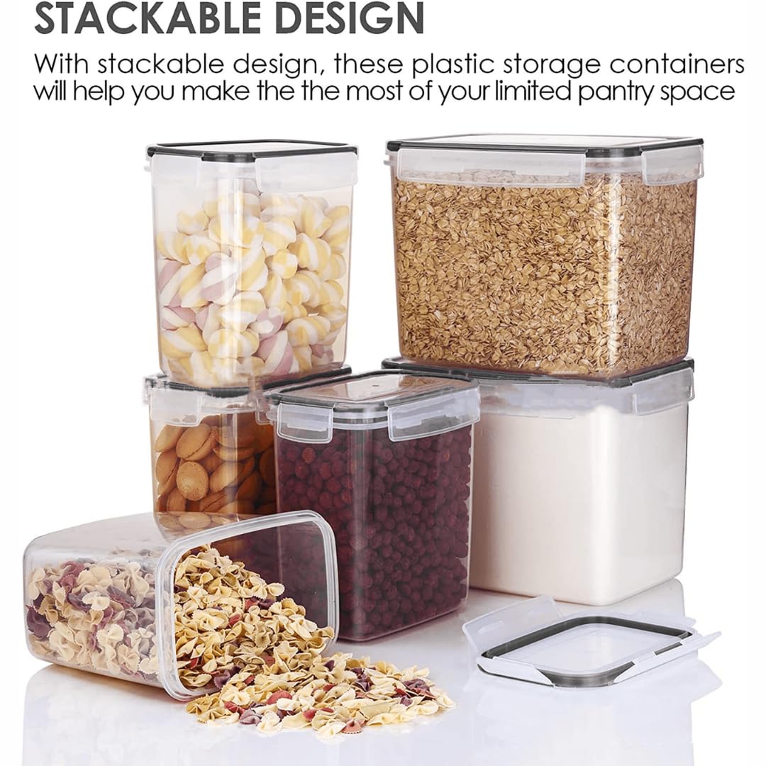 sengenegel 7 Pack BPA Free Airtight Dry Cereal Food Storage Containers Set for Sugar Flour Baking with Measuring Spoon Set and Sticker