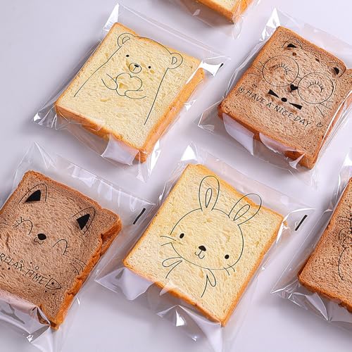 100 Pcs Cookie Packaging Bags, Animal Printing,Sliced Bread, Donut Packaging, Transparent Self-sealing Cellophane, OPP Packaging Bags, Gift Pack (5.9×7.1 inches 3 kinds of small animals)