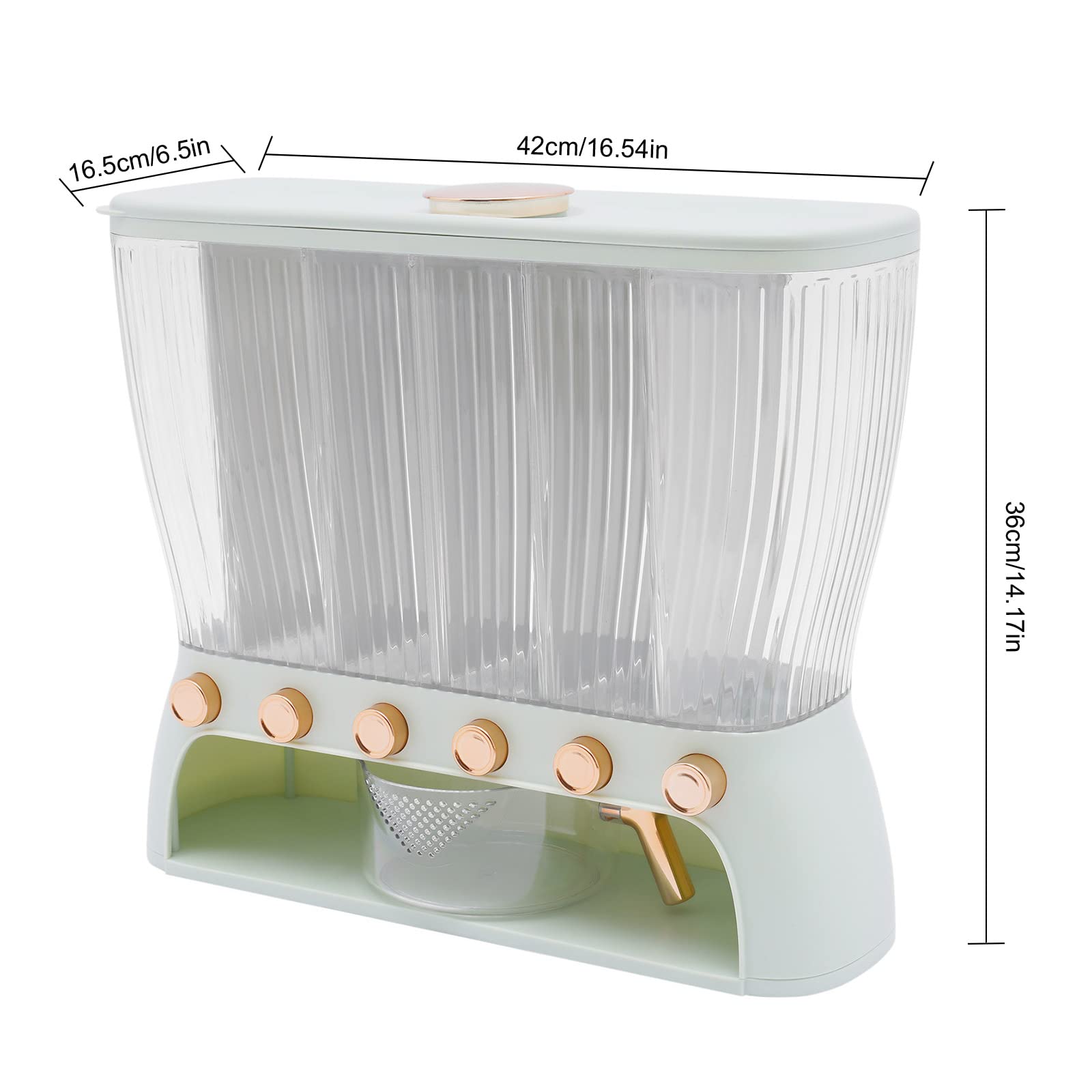 BuYouZaiLaa 6-Grid Multigrain Tank Rice Storage Dispenser Grain Dispenser with Measuring Cup Dry Food Dispenser for Home Kitchen