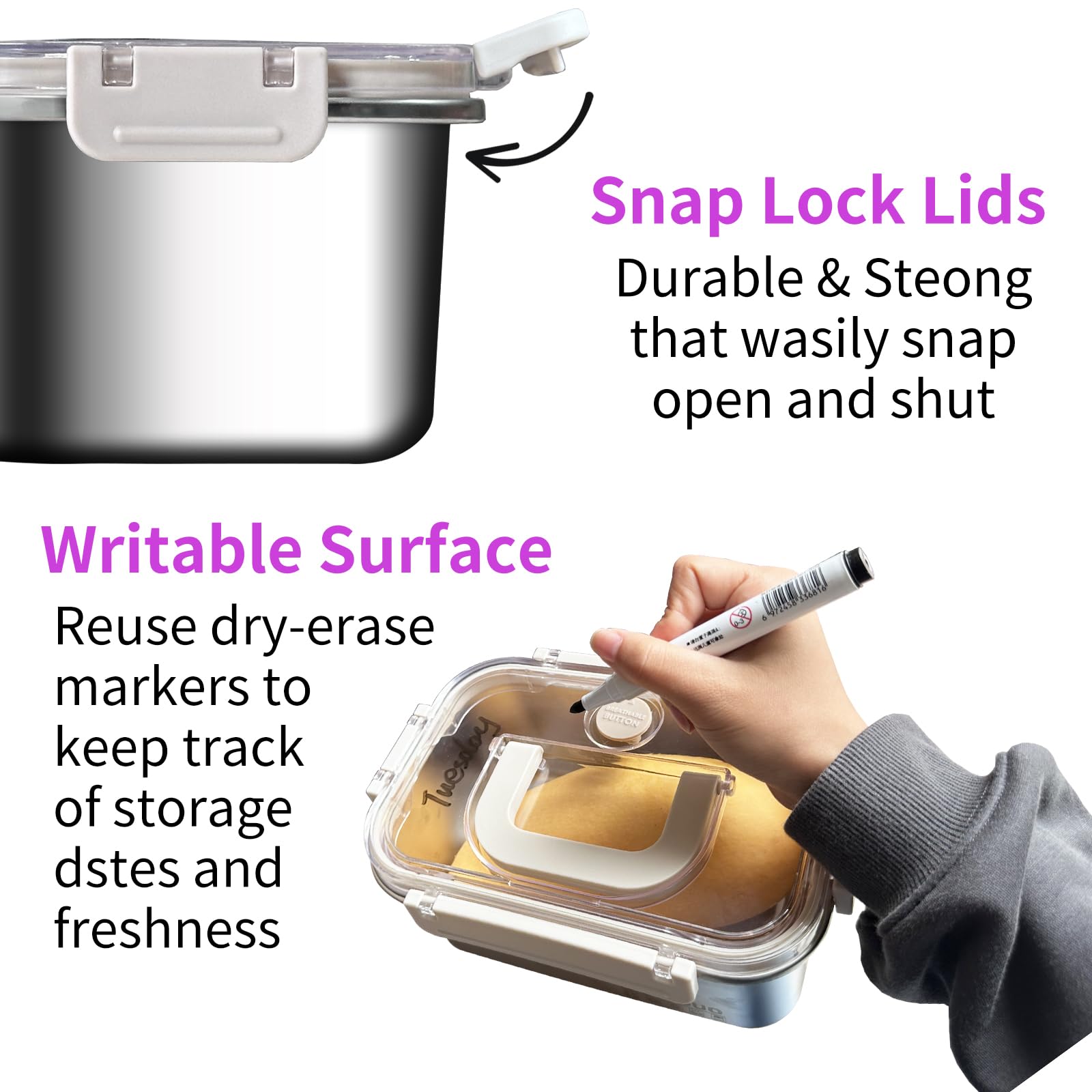 GIUOIDUO 10 PCS Food Storage Containers with Lids Airtight (5 Containers & 5 Lids),stainless steel food containers leak proof storage box with lid Locking ,Outdoor picnic storage box,Airtight Lunch
