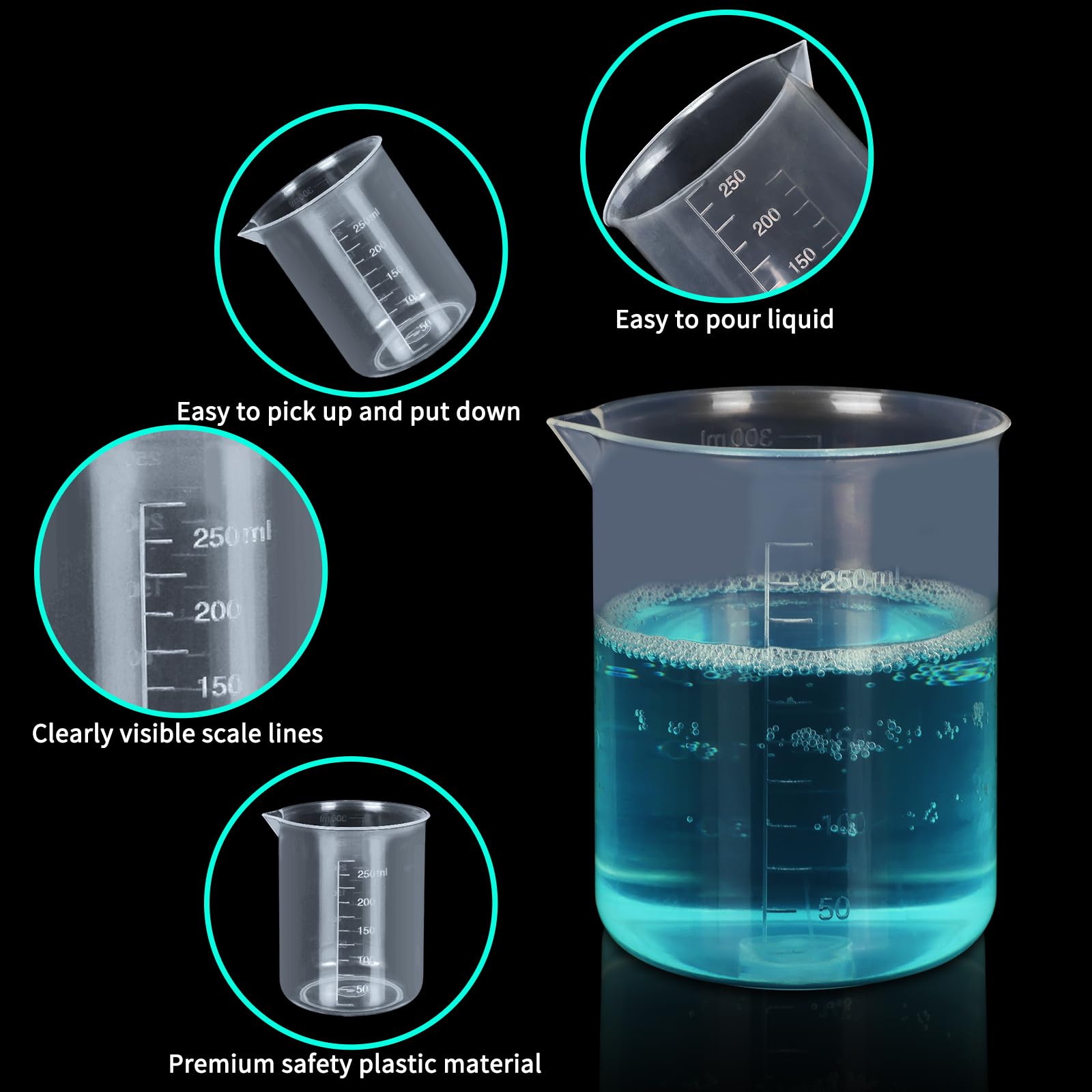 APLANET Plastic Graduated Cylinders and Beakers, 10ml, 25ml, 50ml, 100ml Cylinders with 50ml, 100ml, 250ml, 500ml, 1000ml Beakers and 1 Tube Brush, Ideal for Home and School Science Lab