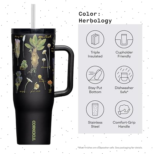 Corkcicle x Warner Brothers Harry Potter Herbology Cruiser - Insulated Tumbler with Handle & Straw, 40 oz β Reusable Water Bottle - Cold for 20 Hours, Hot for 9 Hours β Cupholder Friendly, Spill Proof