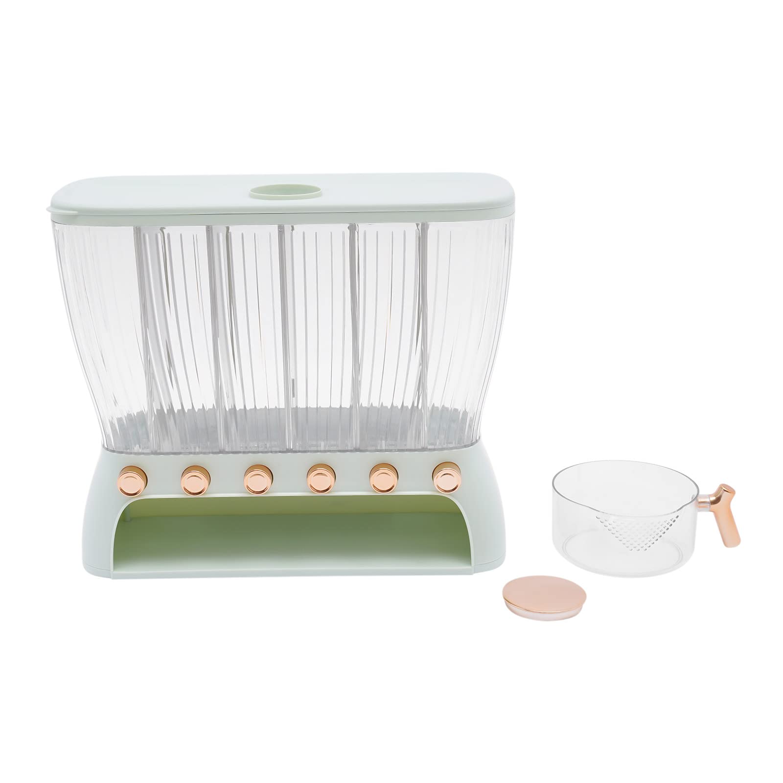 BuYouZaiLaa 6-Grid Multigrain Tank Rice Storage Dispenser Grain Dispenser with Measuring Cup Dry Food Dispenser for Home Kitchen
