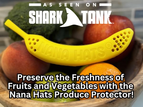 NANA HATS Produce Protector | As Seen on Shark Tank | Keep Produce Fresh for Longer | Includes Silicone Banana and 4 Ethylene Gas Absorber Packets