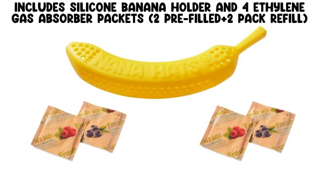 NANA HATS Produce Protector | As Seen on Shark Tank | Keep Produce Fresh for Longer | Includes Silicone Banana and 4 Ethylene Gas Absorber Packets