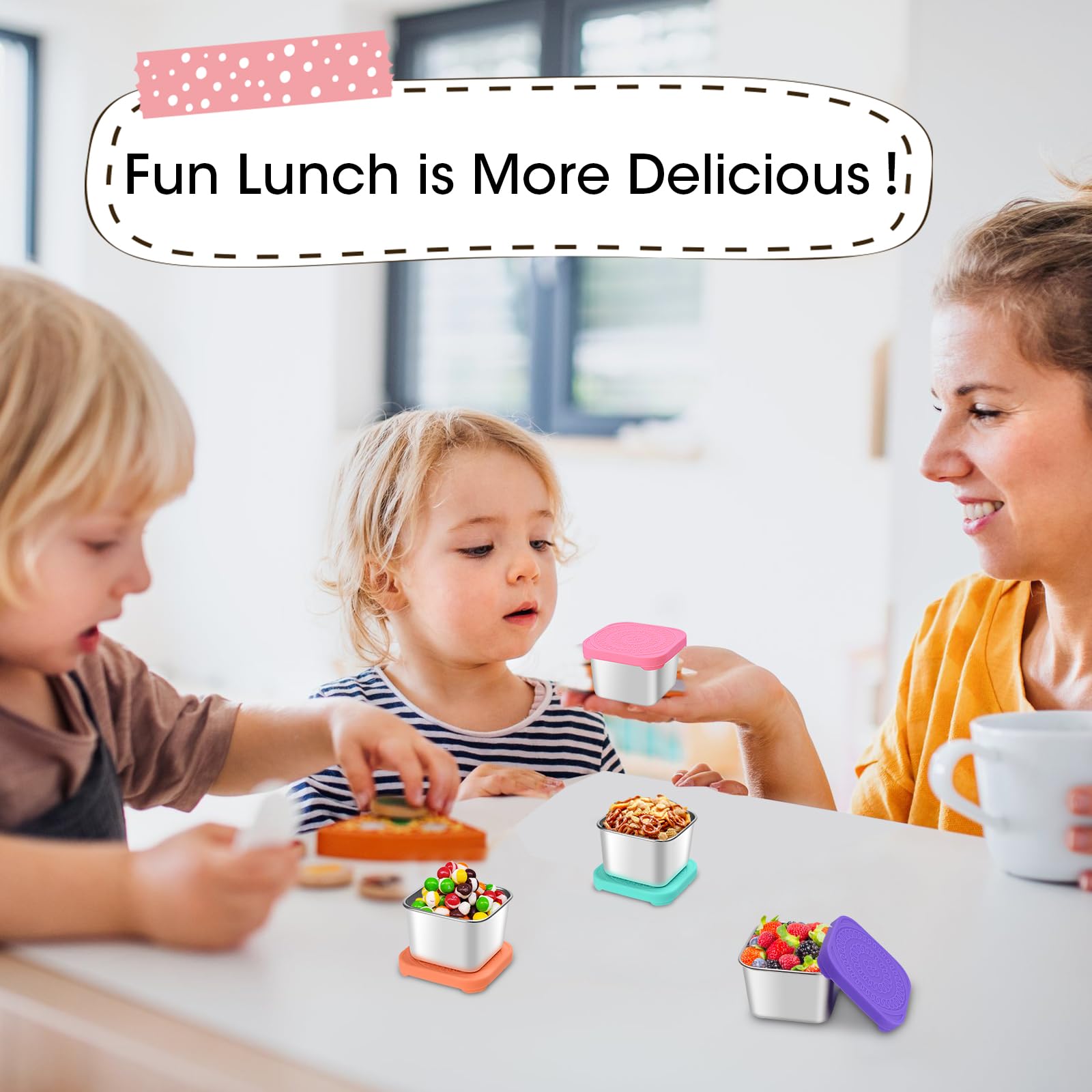 Haldane 8pack Snack Containers for Kids, Leak Proof Snack Pack Containers for Toddlers, Mini Stainless Steel Containers with Lids, Kids Lunch Box Containers for Daycare, School, Travel (6oz)