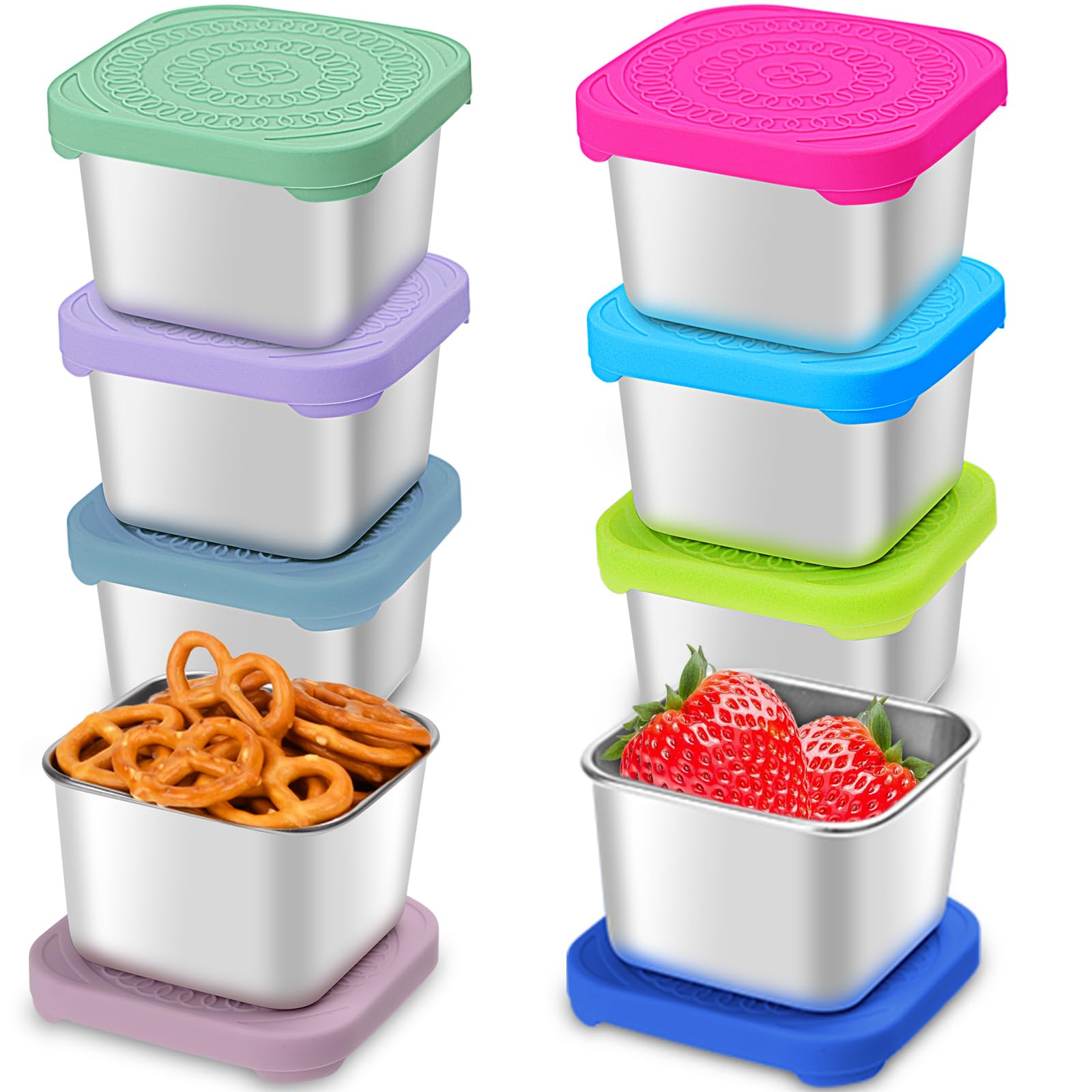 Haldane 8pack Snack Containers for Kids, Leak Proof Snack Pack Containers for Toddlers, Mini Stainless Steel Containers with Lids, Kids Lunch Box Containers for Daycare, School, Travel (6oz)