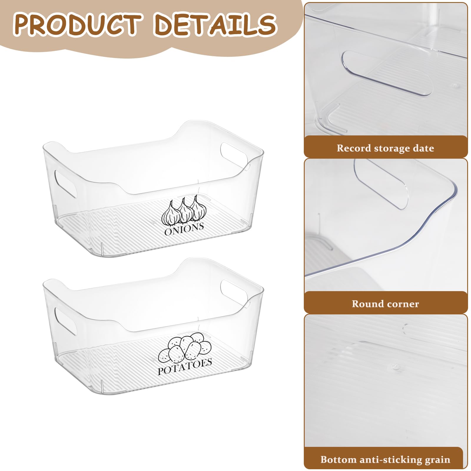Xbopetda Potato and Onion Storage, Clear Plastic Potato Bin Storage and Onion Holder, 2 Set Kitchen Organizers and Storage, Pantry Storage Bins for Potato, Onion, Fruit, Vegetable, Produce, BPA Free