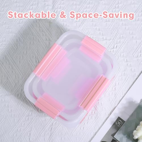 Plastic Food Storage Containers with Leakproof Locking Lids, Stackable Airtight Storage Containers for Pantry & Kitchen Organization, BPA-Free & Freezer Safe, Non-slip Base, Set of 4 Pieces, Pink