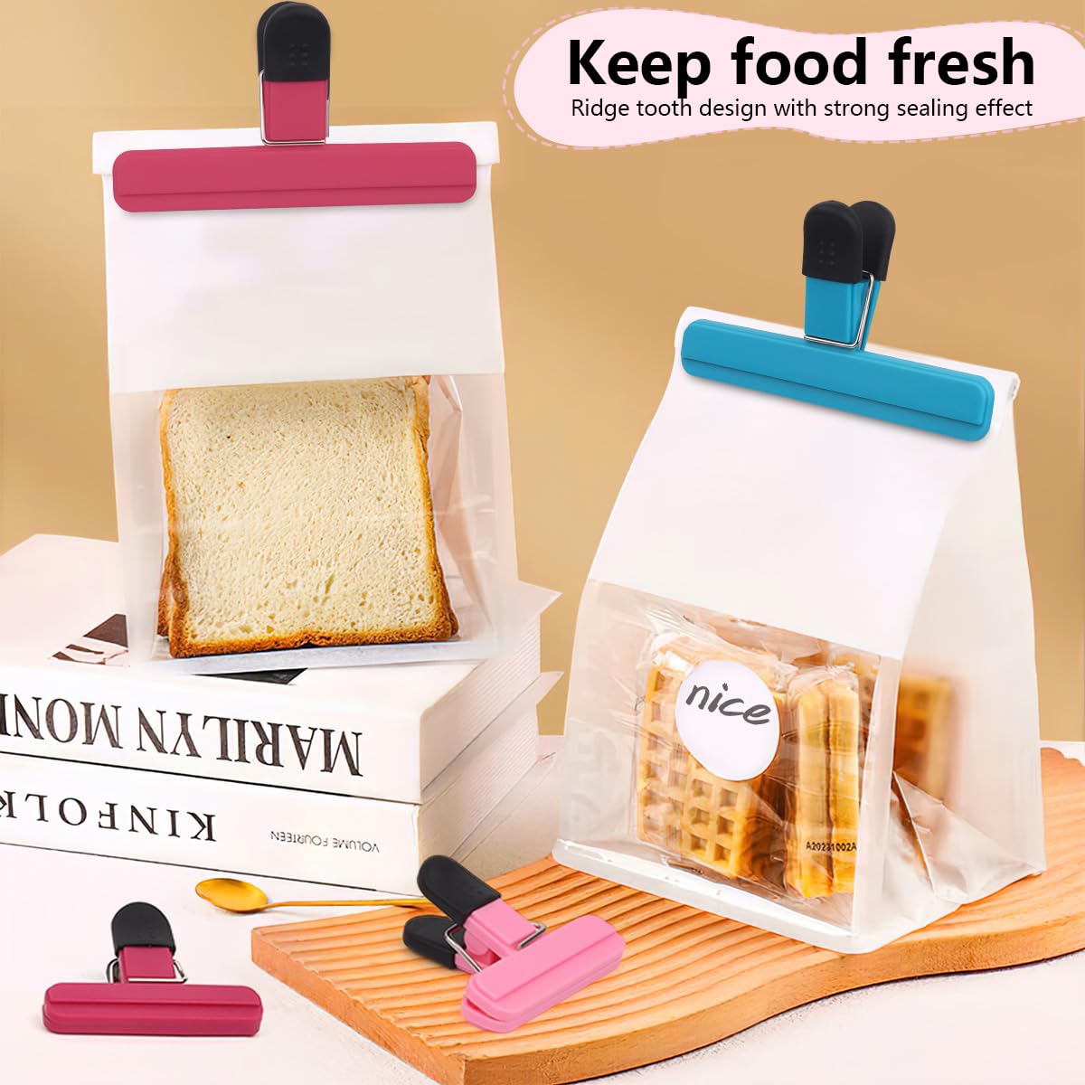 Chip Food Bag Sealing Clips - 8 Pack Food Clips, Chip Clips Bag Food Clips, Bag Clips for Food Storage with Air Tight Seal Grip, Plastic Clips for Chips, Snacks, Bread, Kitchen Accessories
