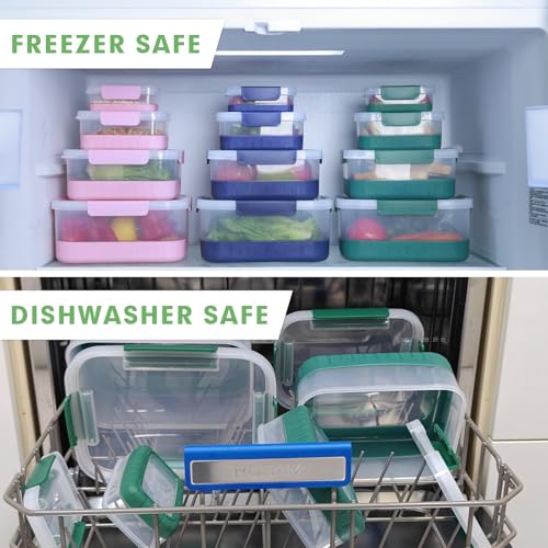 Plastic Food Storage Containers with Leakproof Locking Lids, Stackable Airtight Storage Containers for Pantry & Kitchen Organization, BPA-Free & Freezer Safe, Non-slip Base, Set of 4 Pieces, Pink