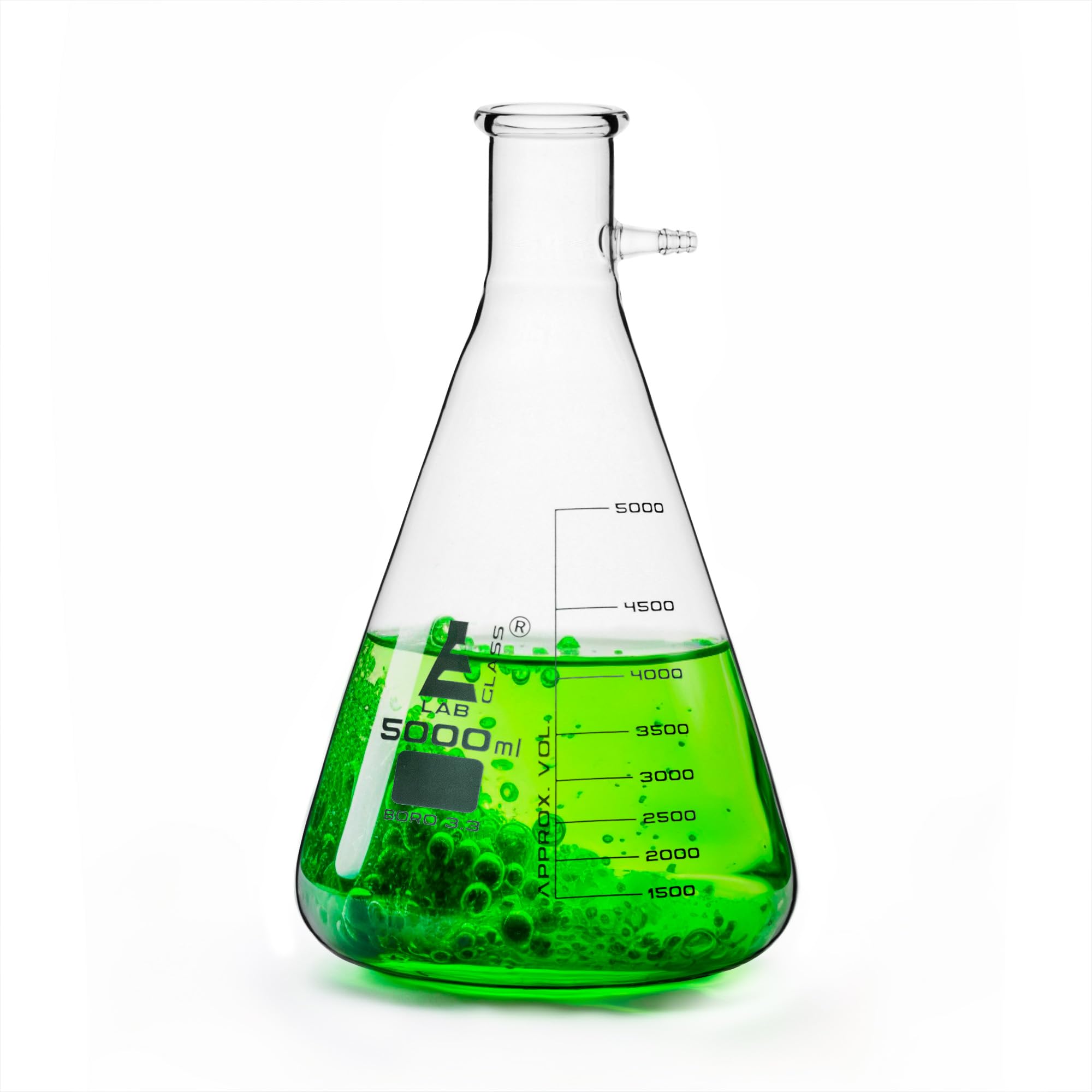 Filtering Flask, 5000ml - Borosilicate Glass - Heavy Walled - Conical Shape, with Integral Side Arm - White Graduations - Eisco Labs