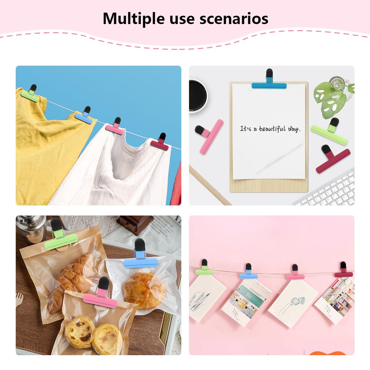 Chip Food Bag Sealing Clips - 8 Pack Food Clips, Chip Clips Bag Food Clips, Bag Clips for Food Storage with Air Tight Seal Grip, Plastic Clips for Chips, Snacks, Bread, Kitchen Accessories