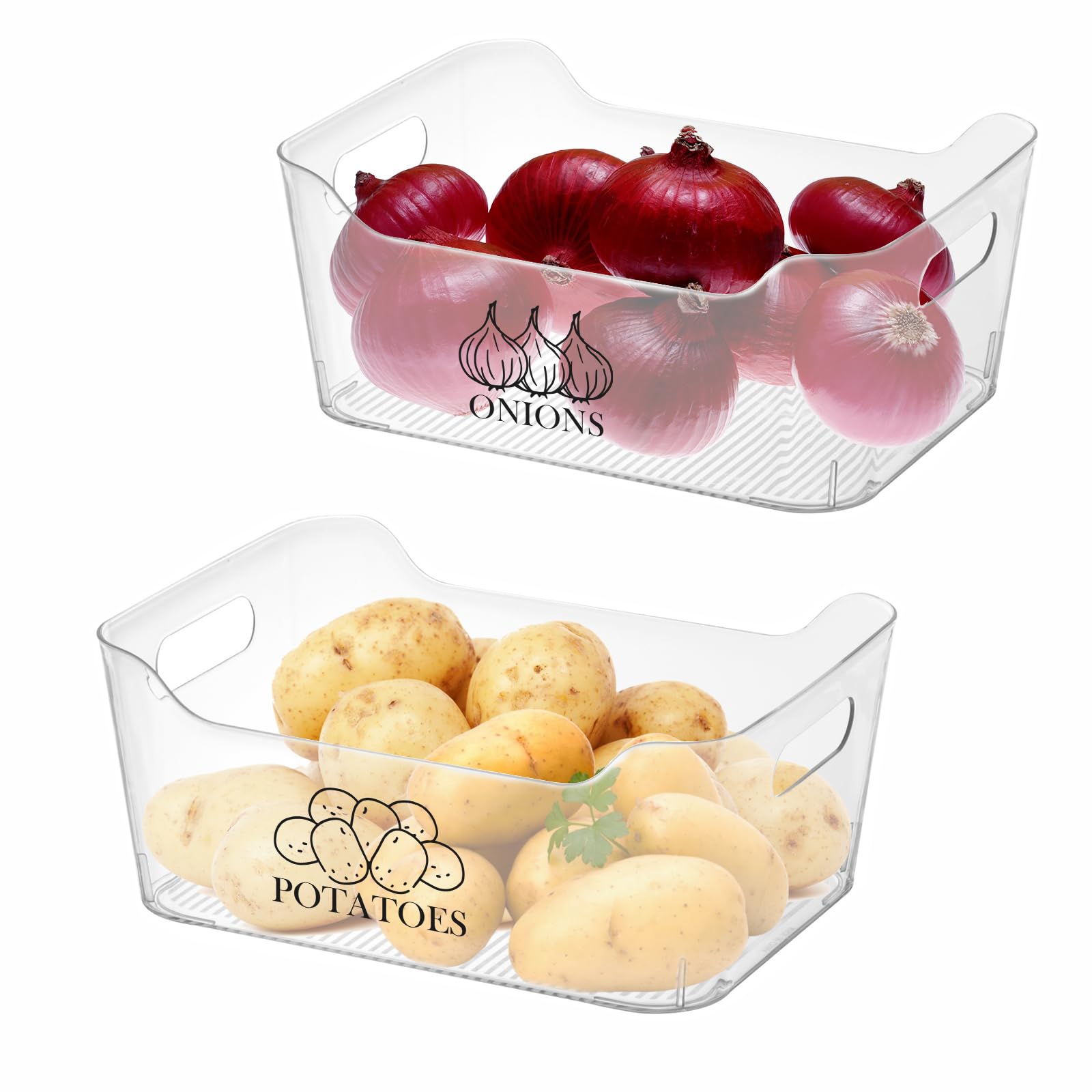 Xbopetda Potato and Onion Storage, Clear Plastic Potato Bin Storage and Onion Holder, 2 Set Kitchen Organizers and Storage, Pantry Storage Bins for Potato, Onion, Fruit, Vegetable, Produce, BPA Free