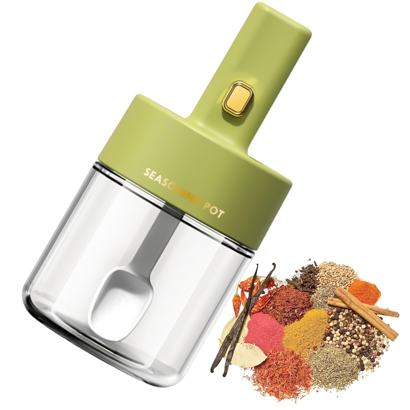 Glass Spice Jars | Airtight Seasoning Containers Equipped with Retractable Spoon & Lid | Ultimate Kitchen Essential for Sugar, Salt, & Condiments | Convenient Storage Solution