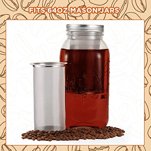 2 Pcs Cold Brew Coffee Filter 2 Quart Coffee Tea Infuser Stainless Steel Mesh Filter Mason Canning Jar Coffee Filter Reusable Mesh Coffee Filter for Wide Mouth Mason Canning Jar and Iced Tea Maker