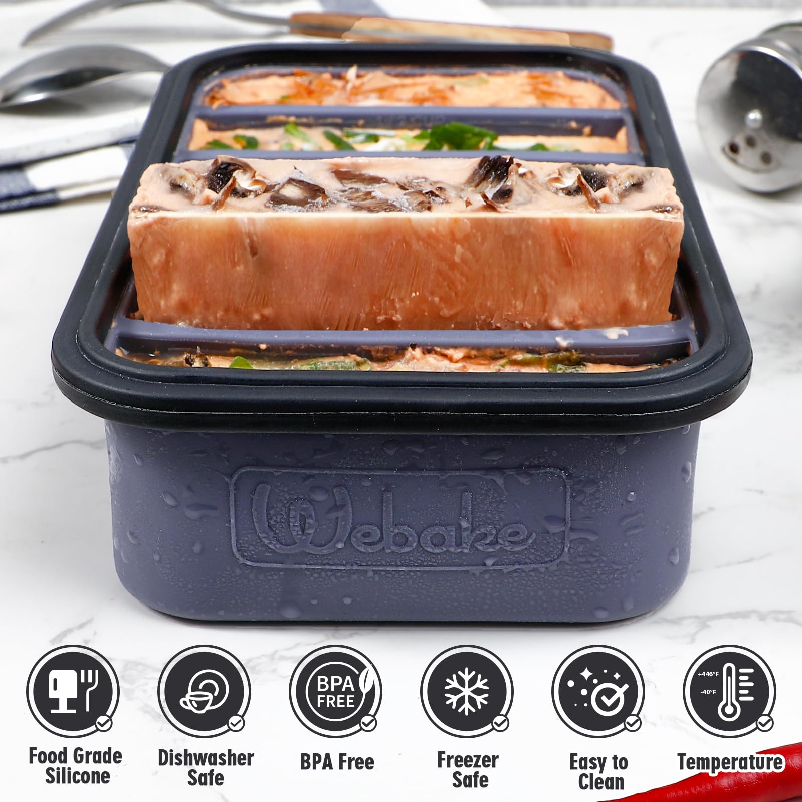 Webake 1/2 Cup Silicone Freezer Tray with Lids, 2 Pack Easy Release Soup Freezer Molds Food Storage Container, Perfect for Meal Prep, Fruits, Soup, Food Storage, Broth, Leftovers