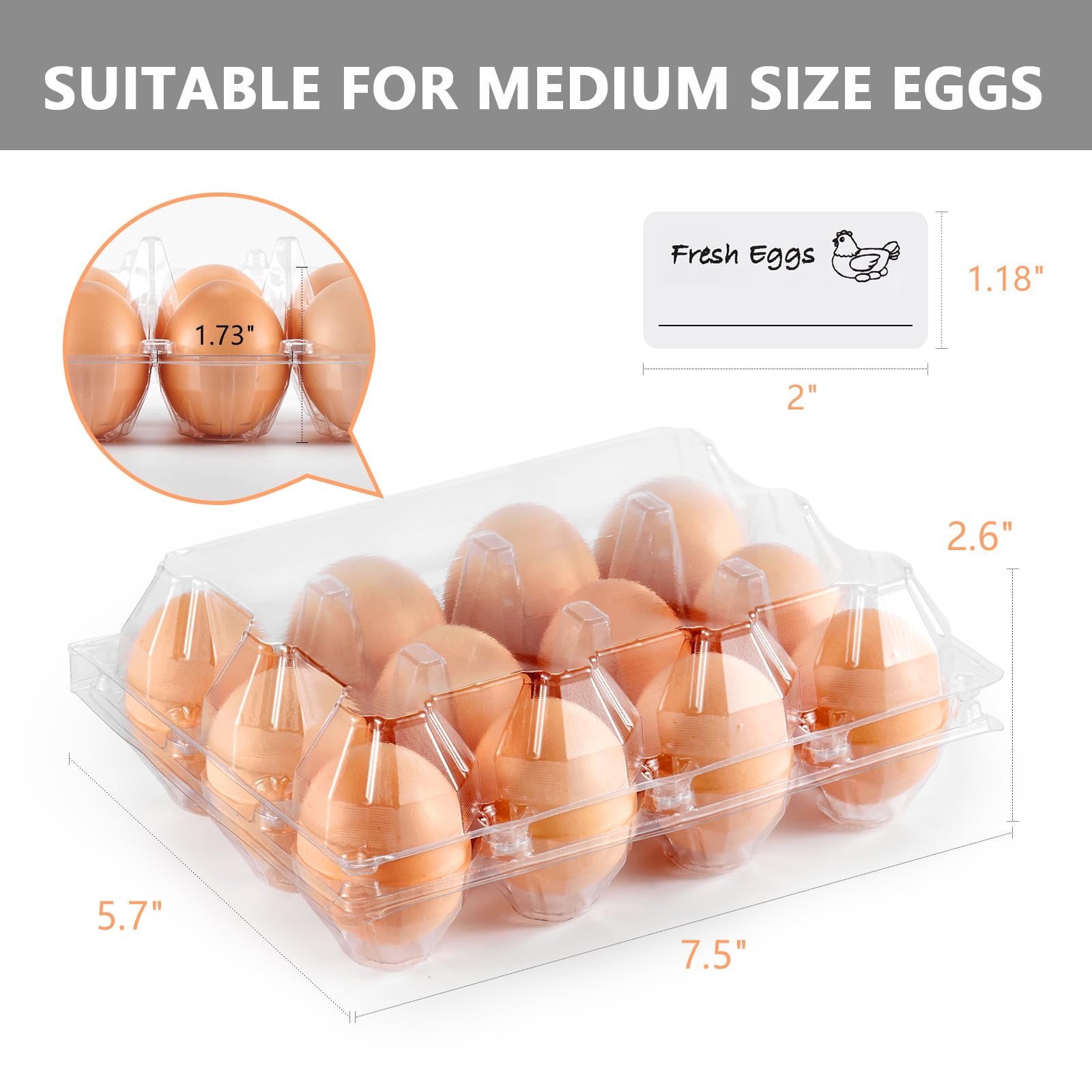 YIFIHGE 120PCS Egg Cartons Cheap Bulk, Clear Egg Cartons for Chicken Eggs, Reusable Chicken Egg Container Bulk Egg Holders with Labels for Refrigerator, Storage, Family, Chicken Farm, Market