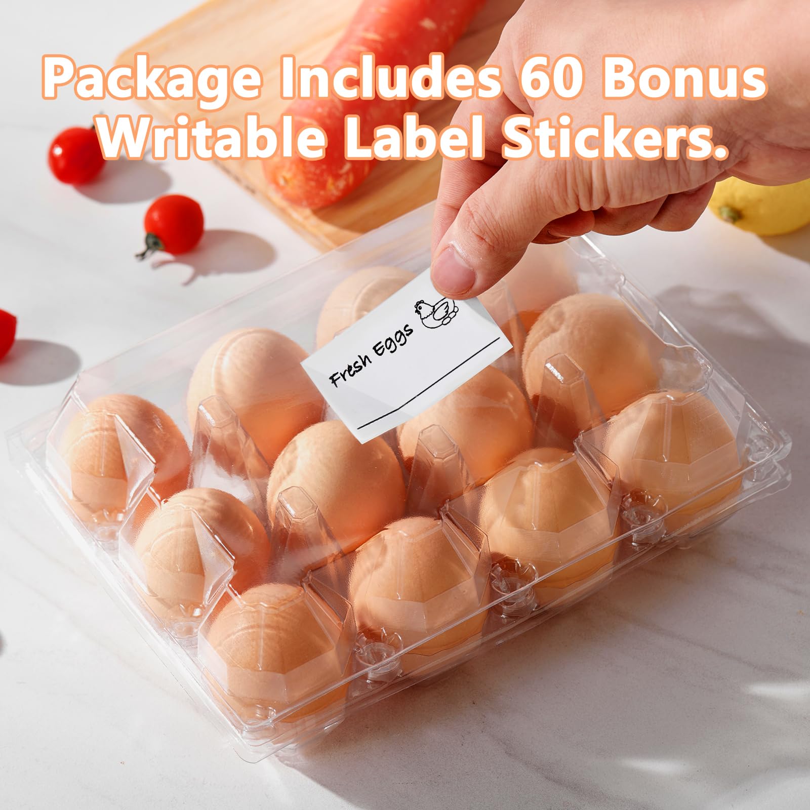 YIFIHGE 120PCS Egg Cartons Cheap Bulk, Clear Egg Cartons for Chicken Eggs, Reusable Chicken Egg Container Bulk Egg Holders with Labels for Refrigerator, Storage, Family, Chicken Farm, Market