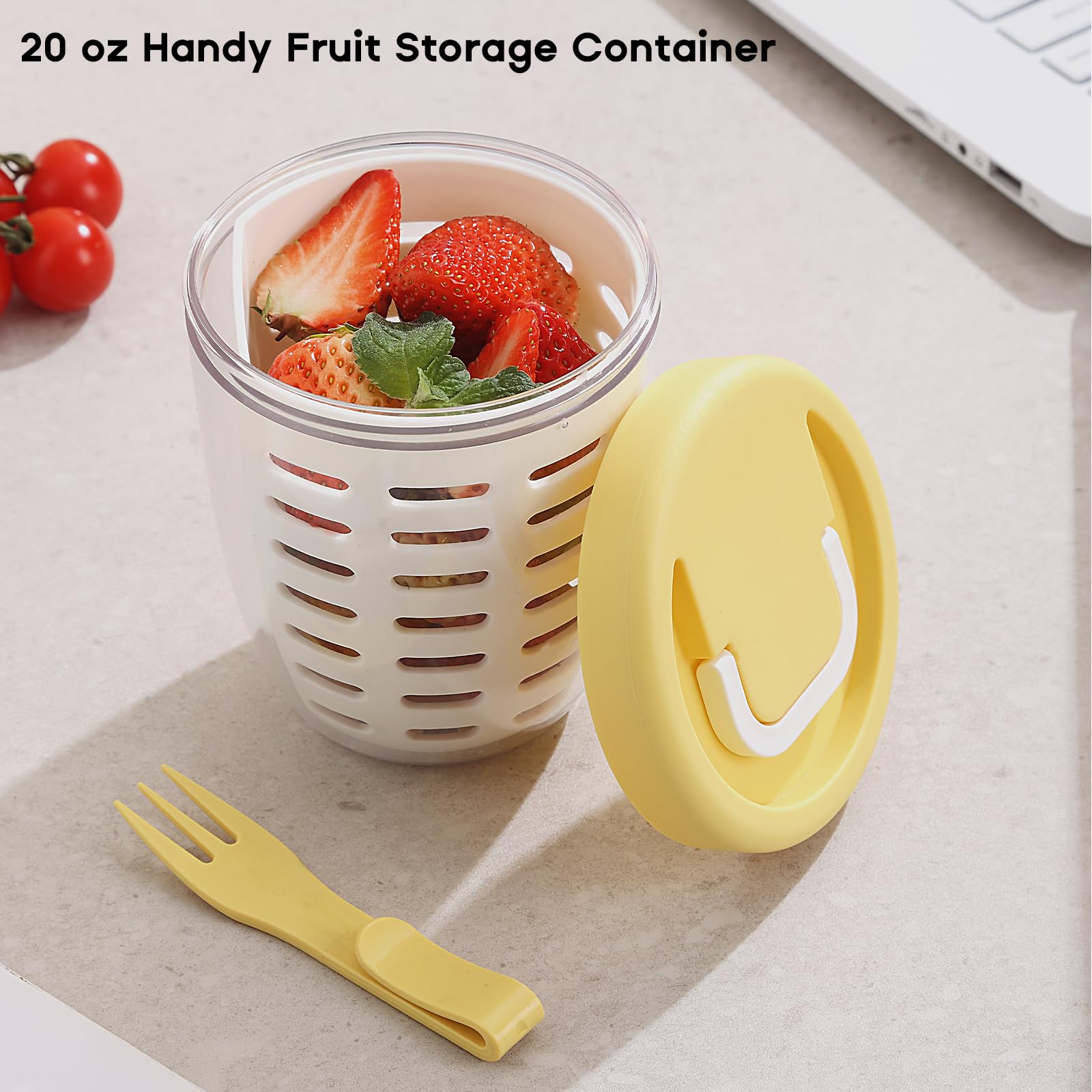 Audest Fruit Salad Storage Cup With Lids and Fork, 20 Oz Plastic Airtight Fruit Storage Containers for fridge with BPA-Free, Leak-Proof, Reusable for Office,Party,Travel