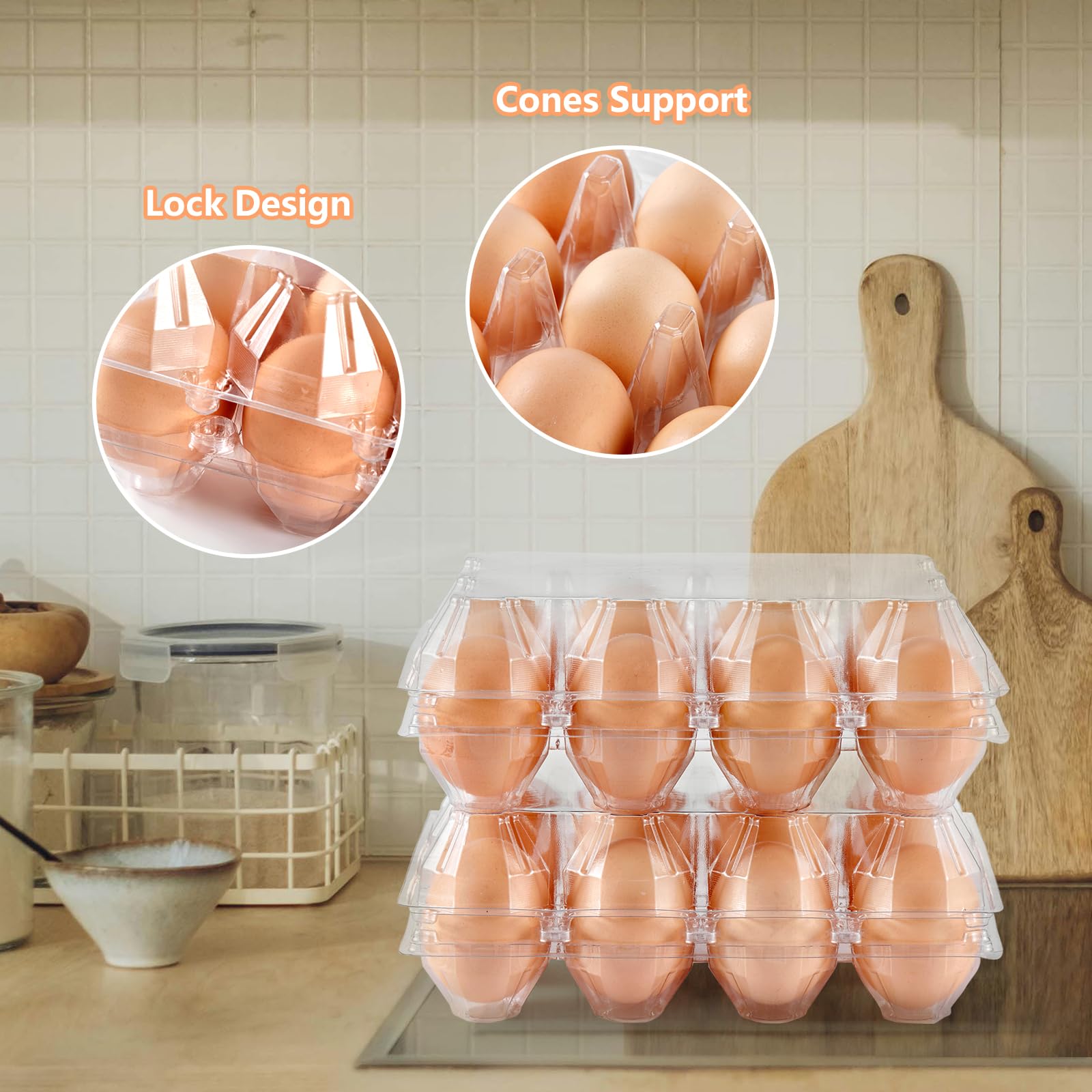 YIFIHGE 120PCS Egg Cartons Cheap Bulk, Clear Egg Cartons for Chicken Eggs, Reusable Chicken Egg Container Bulk Egg Holders with Labels for Refrigerator, Storage, Family, Chicken Farm, Market