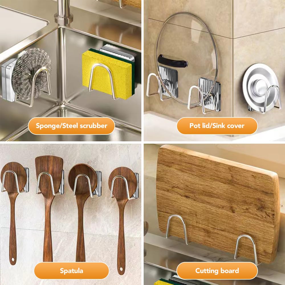 ESINAM 2Pcs Sponge Holder for Kitchen Sink, Strong Adhesive Clear Acrylic Kitchen Sink Sponge Caddy for Kitchen Organization in Sink， Multifunctional Inside Sink Sponge Holder