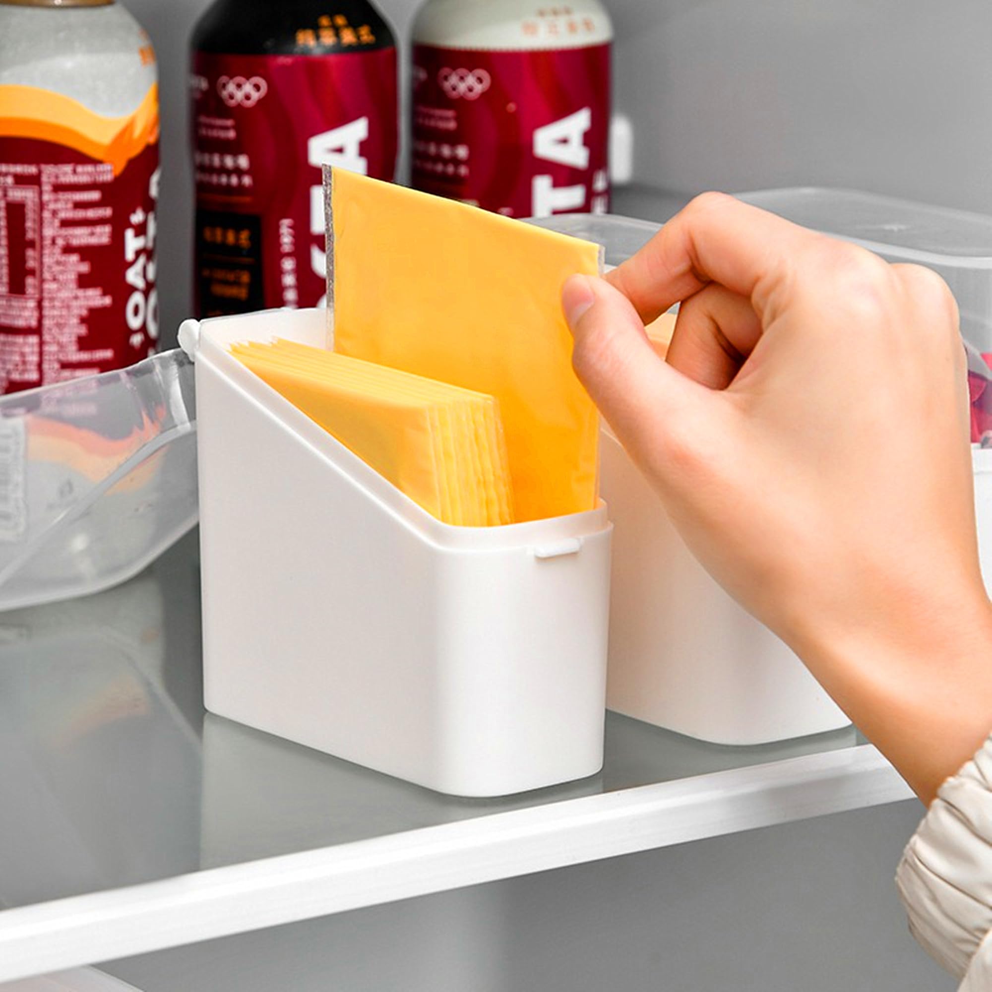 CREHNIL Cow Cheese Slice Holder Storage Container For Refrigerator Sliced Shredded Keeper Containers For Fridge (White)