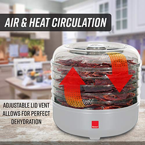 Ronco for Beef, Turkey, Chicken, Fish Jerky, Fruits, Vegetables 5-Tray Dehydrator, Food Preserver Quiet & Easy Operation, Classic White