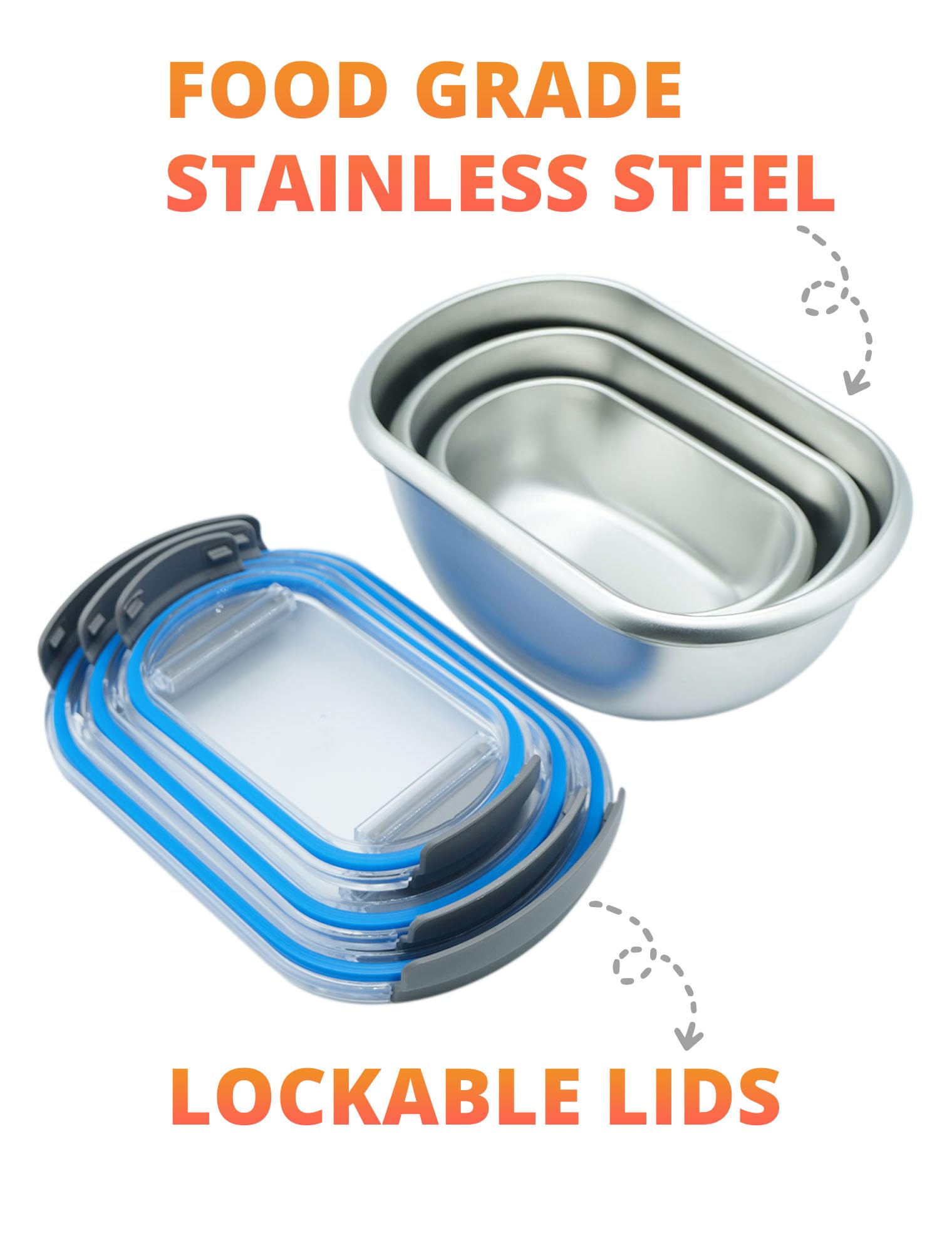 Lunememo Nest Stainless Steel Food Storage Containers, Airtight Metal Lunch Box Set with Lockable Leakproof Lids, BPA Free, 6-Piece