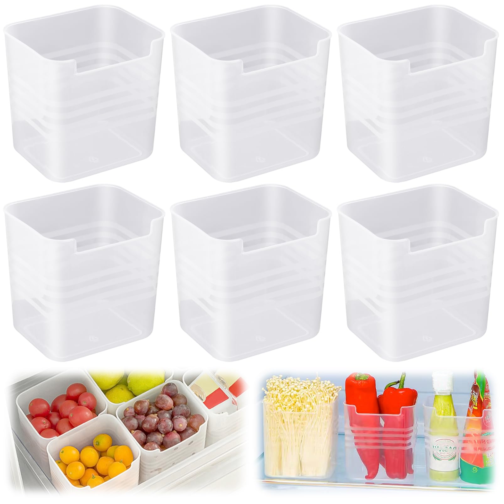 JJYHEHOT 6 PCS Fridge Organizer Bins, Refrigerator Side Door Storage Box, Plastic Clear Storage Container for Fridge Cupboard Pantry Snacks Tins Kitchen