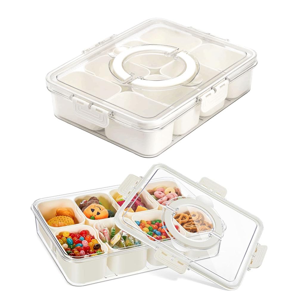 Snack Box Container, Divided Serving Tray with Lid and Handle Snackle Box Container, Snack Organizer for Adults Fruit Tray, Veggie Tray, Perfect for Party, tackle box for snacks