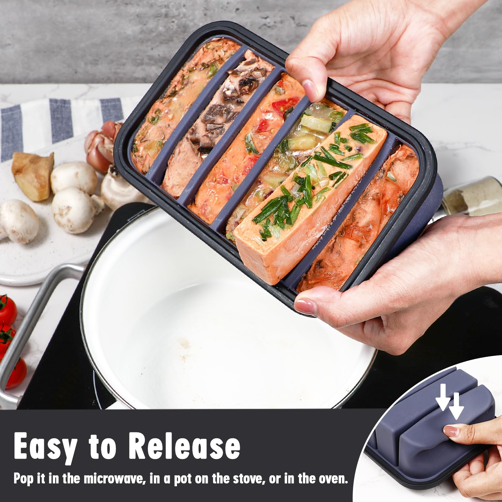 Webake 1/2 Cup Silicone Freezer Tray with Lids, 2 Pack Easy Release Soup Freezer Molds Food Storage Container, Perfect for Meal Prep, Fruits, Soup, Food Storage, Broth, Leftovers