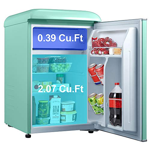 Galanz GLR25MGNR10 Retro Compact Refrigerator, Mini Fridge with Single Doors, Adjustable Mechanical Thermostat with Chiller, Green, 2.5 Cu Ft