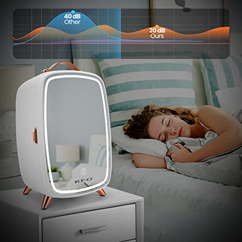 KFO Portable Mirrored Beauty Fridge With LED Lighting,6 Liter Portable Mini Fridge for Makeup, 4 Liter/6 Can 3 LED Mirror Light Mode,for Makeup Storag