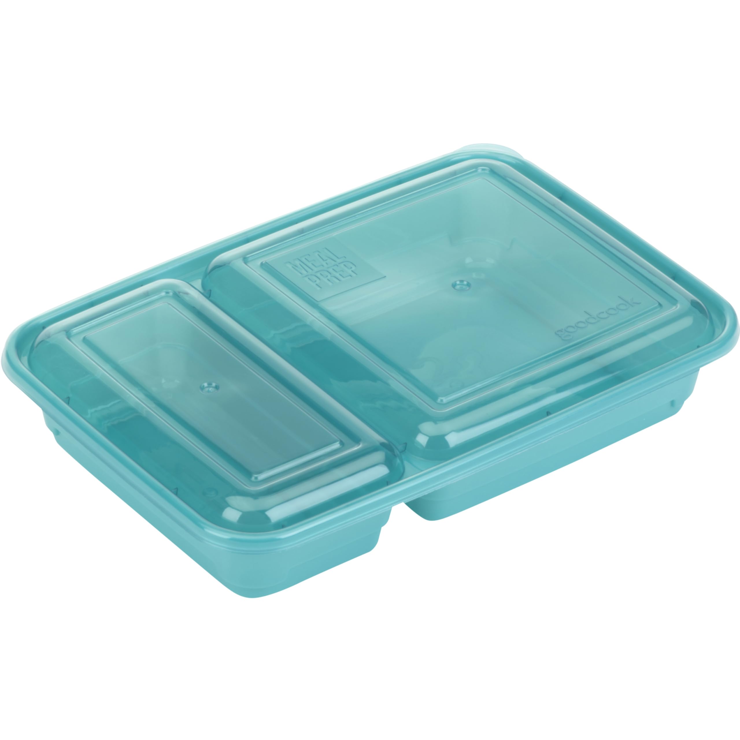 GoodCook Meal Prep Rectangle Two Compartment 60-Piece, Teal, Made without BPA