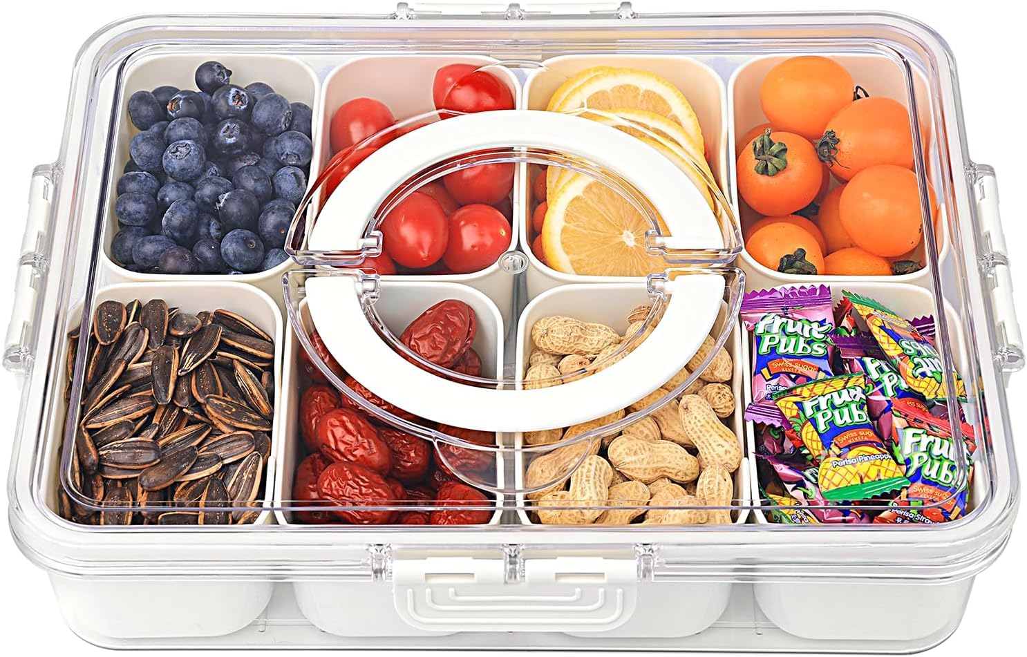Snack Box Container, Divided Serving Tray with Lid and Handle Snackle Box Container, Snack Organizer for Adults Fruit Tray, Veggie Tray, Perfect for Party, tackle box for snacks
