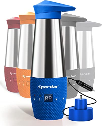 Car Kettle 12V, Portable Car Kettle Water Boiler with Temperature Control, Stainless Steel Inner, Quick Boiling, Auto Shut-Off, Leak Proof and Boil-Dry Protection, 348ml