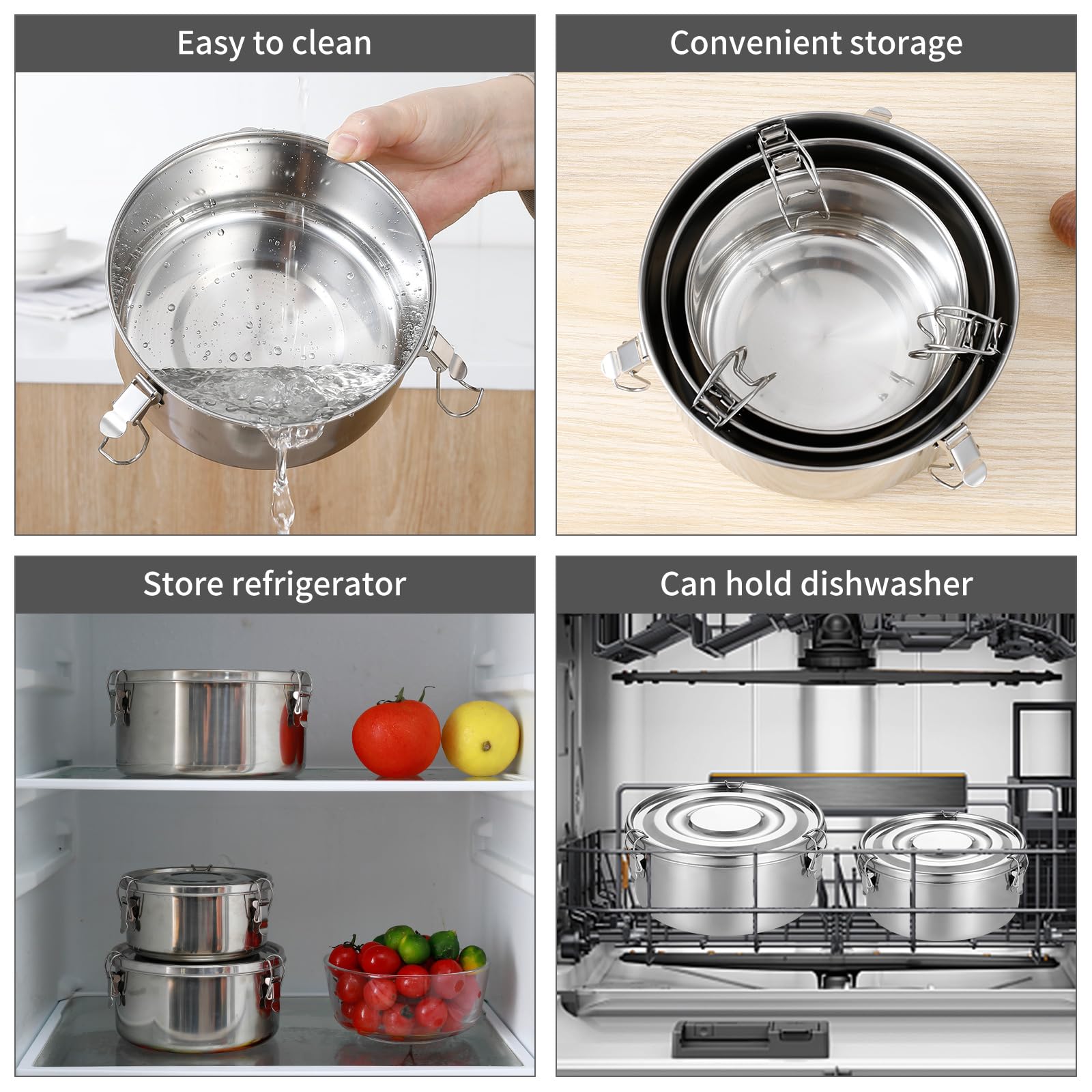 YLARMY Stainless Steel Airtight canisters Food Storage Containers with Lid for Camping Trips Picnic Metal Meal Prep Bento Lunch Boxes Kimchi Container Leak-Proof Smell-Proof for Snacks Salads
