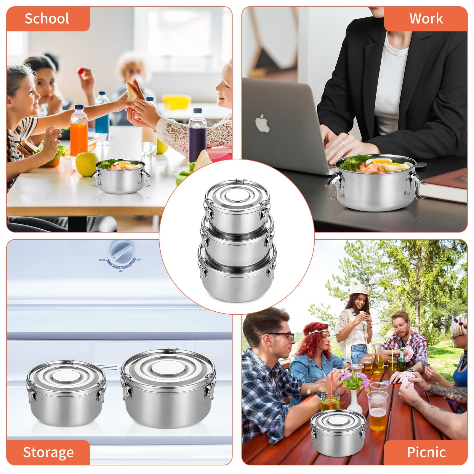 YLARMY Stainless Steel Airtight canisters Food Storage Containers with Lid for Camping Trips Picnic Metal Meal Prep Bento Lunch Boxes Kimchi Container Leak-Proof Smell-Proof for Snacks Salads