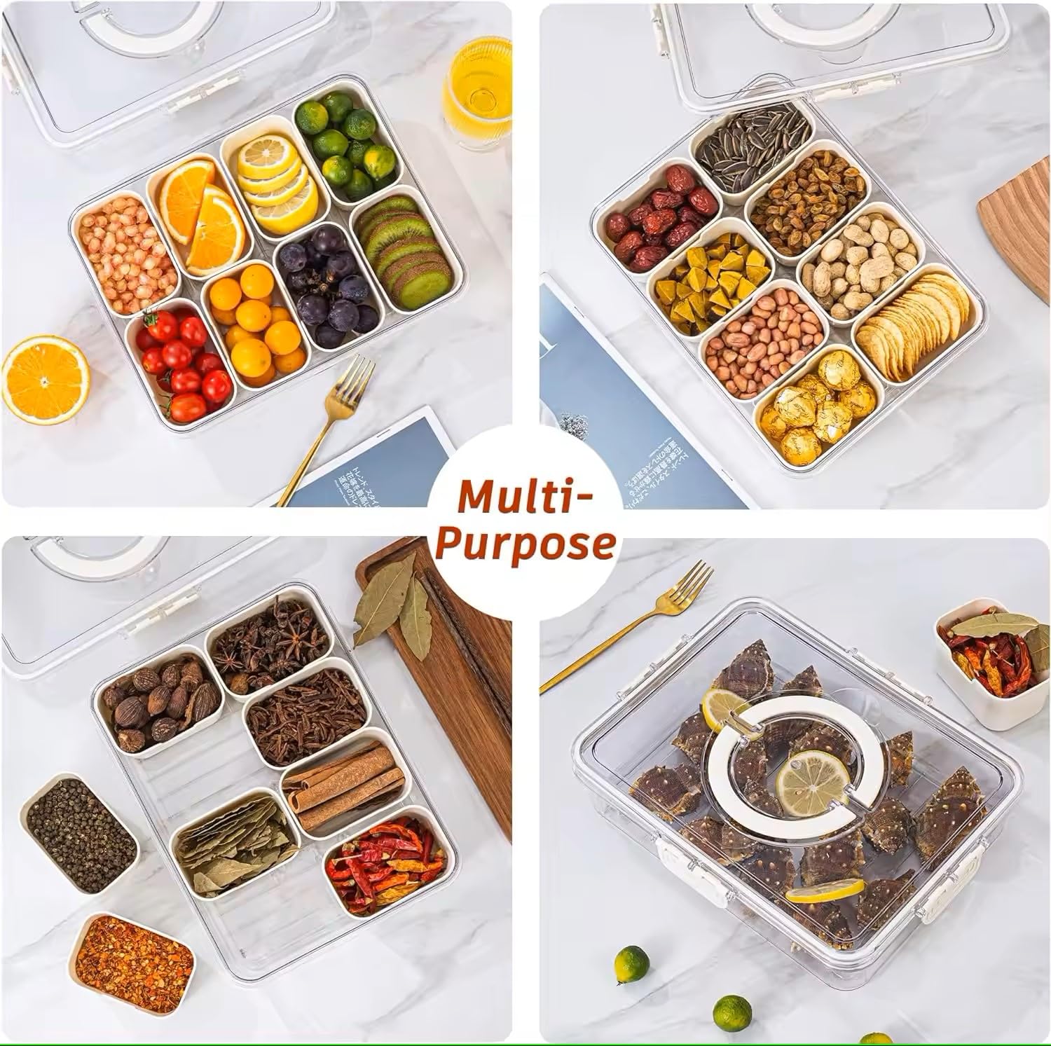 Generic Snackle Box Food Container | Divided Serving Tray with Lid and Handle | Charcuterie and Snack Organizer | Suitable for Candy, Fruit, Veggies | Perfect for Travel or Parties, Cream