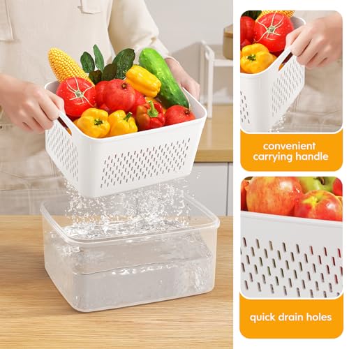 6 Pack Fruit Storage Containers for Fridge with Removable Colanders, BPA Free Food Storage Fridge Organizer, Dishwasher Safe Produce Containers Keep Fruits, Vegetables, Berry, Meat Fresh Longer