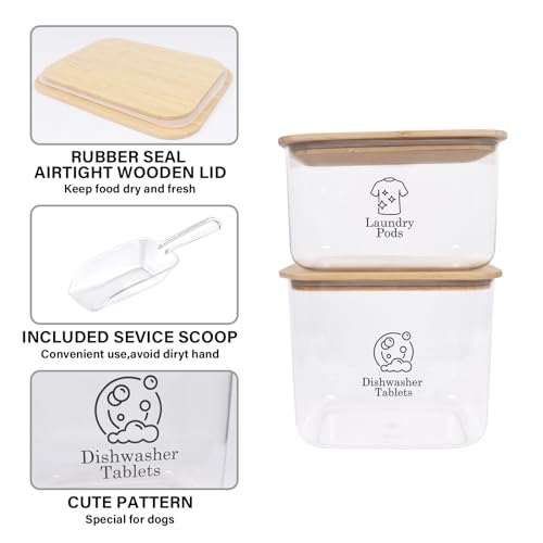 Xbopetda Laundry Pods Container Dishwasher Pods Holder, Acrylic Laundry Powder Detergent Dispenser Dishwasher Tablets Container, Sealing Lid and Scoop, Kitchen Storage Laundry Room Organizer - Clear
