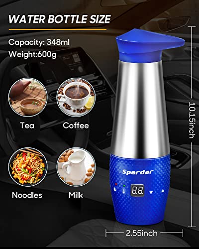 Car Kettle 12V, Portable Car Kettle Water Boiler with Temperature Control, Stainless Steel Inner, Quick Boiling, Auto Shut-Off, Leak Proof and Boil-Dry Protection, 348ml