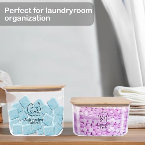 Xbopetda Laundry Pods Container Dishwasher Pods Holder, Acrylic Laundry Powder Detergent Dispenser Dishwasher Tablets Container, Sealing Lid and Scoop, Kitchen Storage Laundry Room Organizer - Clear