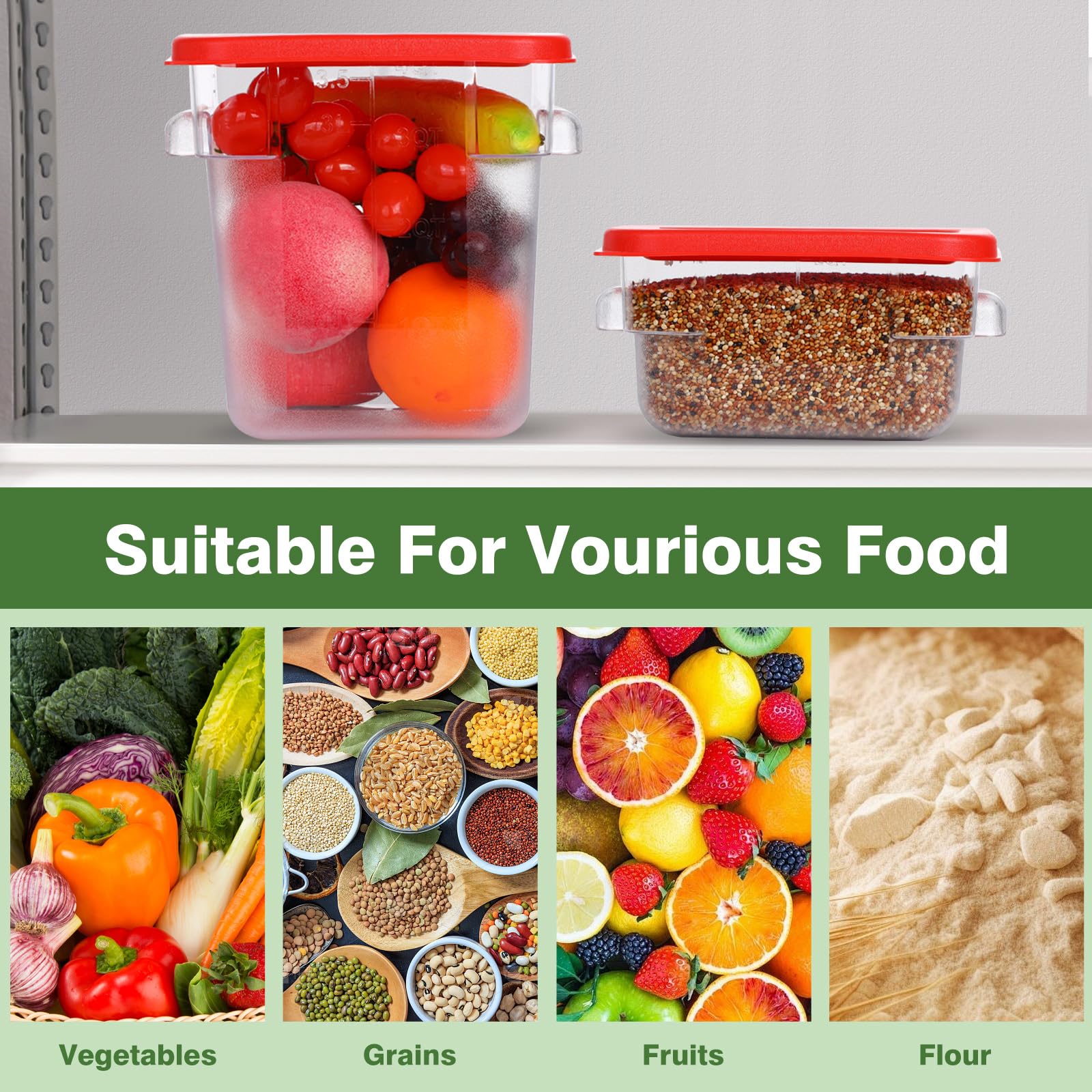 2 Pcs Food Storage Container with Lids Set - 2qt and 4qt Square Clear Food Container with Scales Handles, Commercial Food Storage for Home Kitchen Restaurant Food Storage, Dough Marinating Meat (Red)