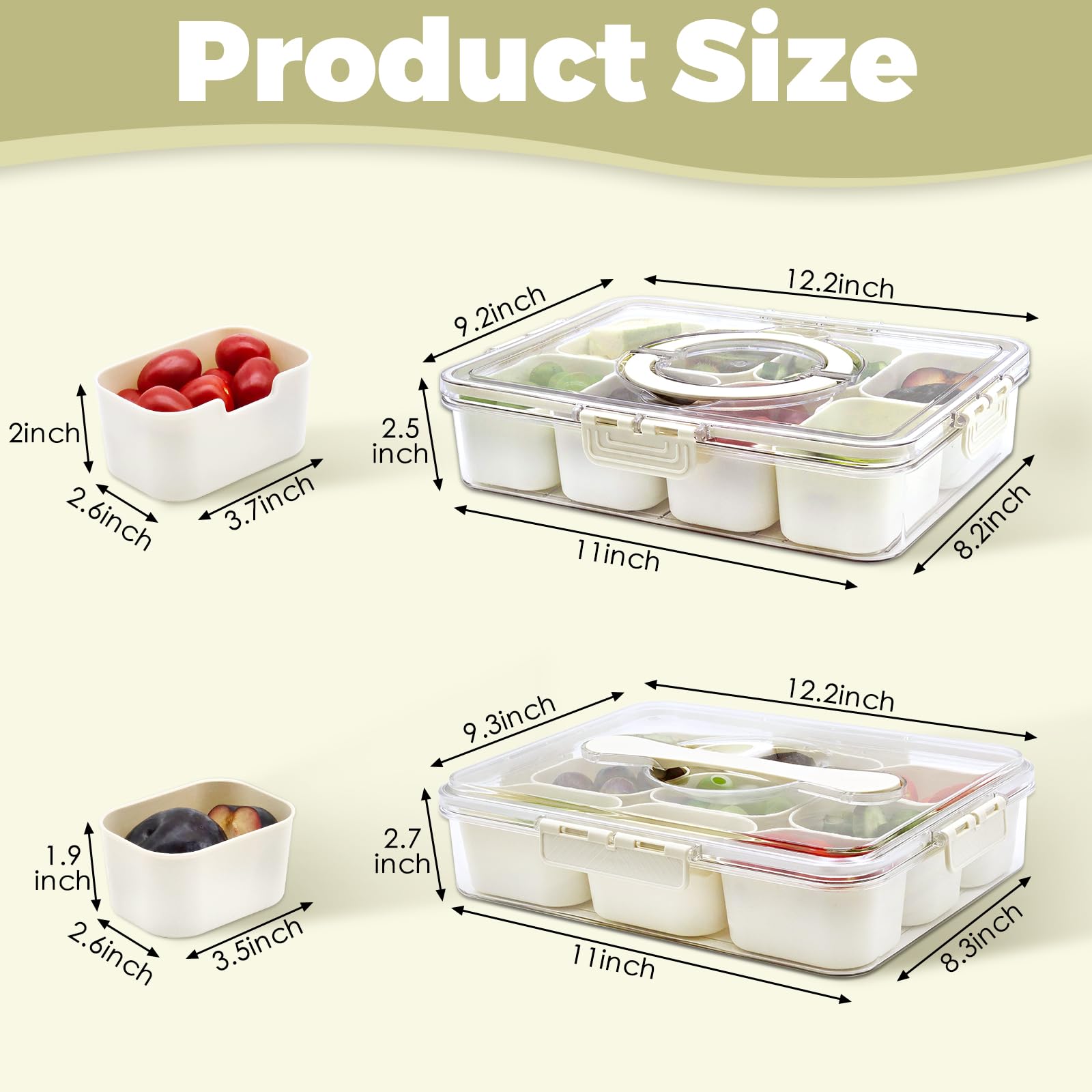 Snackle Box Container, Divided Serving Tray with Lid and Handle, Dishwasher Safe Fruit Storage Containers, Candy and Nuts Organizer, Snackle Charcuterie Boxes for Travel, Party and Picnic, Clear
