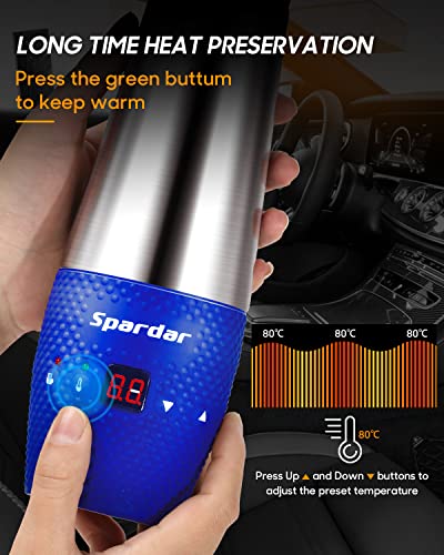 Car Kettle 12V, Portable Car Kettle Water Boiler with Temperature Control, Stainless Steel Inner, Quick Boiling, Auto Shut-Off, Leak Proof and Boil-Dry Protection, 348ml