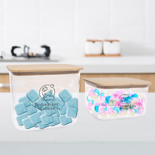 Xbopetda Laundry Pods Container Dishwasher Pods Holder, Acrylic Laundry Powder Detergent Dispenser Dishwasher Tablets Container, Sealing Lid and Scoop, Kitchen Storage Laundry Room Organizer - Clear